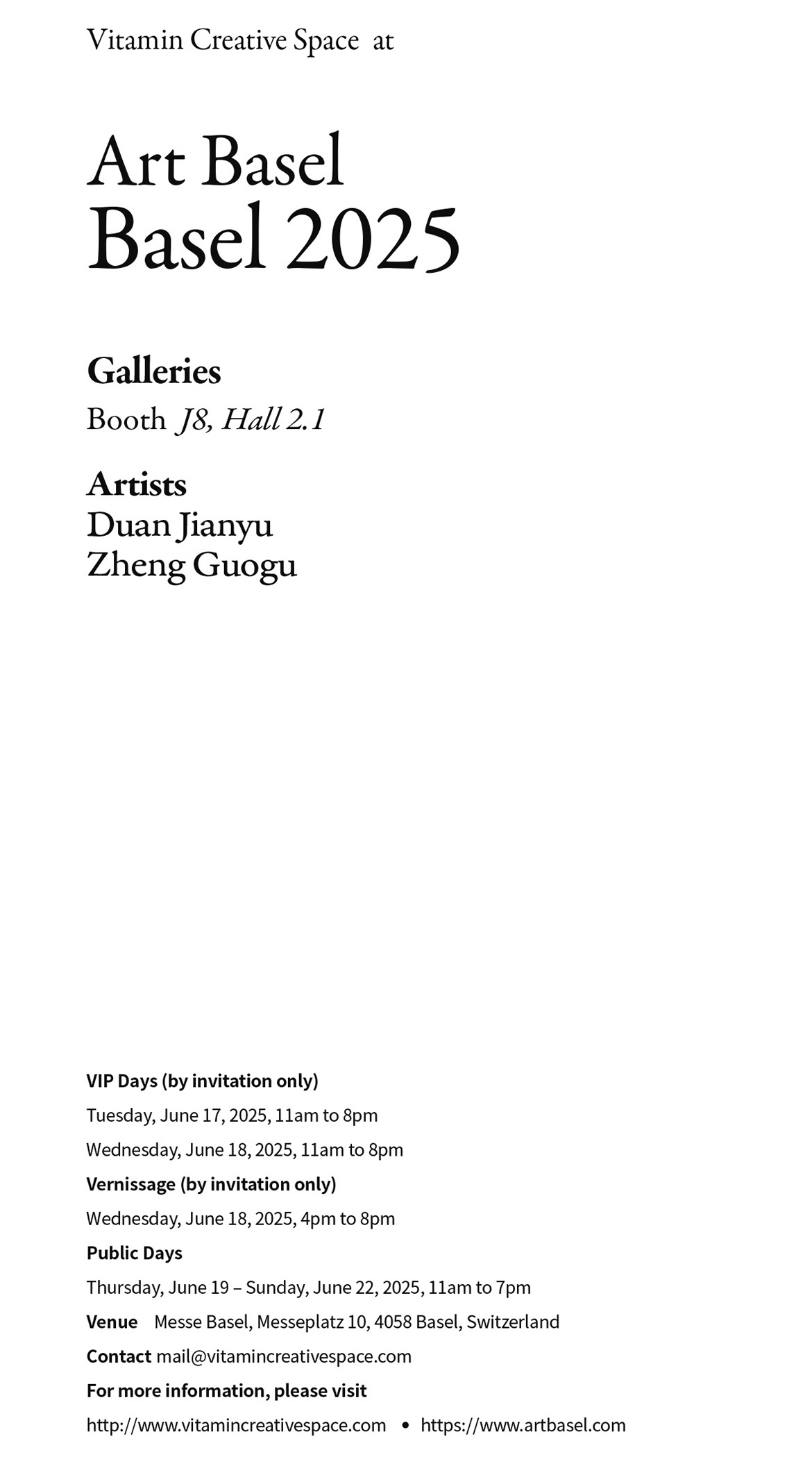 Vitamin Creative Space at Art Basel | Basel 2025 | Vitamin Creative Space